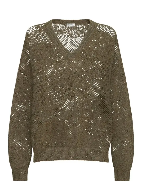 Brunello Cucinelli Open-work Embellished Sweater - Green