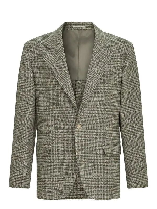 Brunello Cucinelli Wool-cashmere-blend Check Blazer - Green