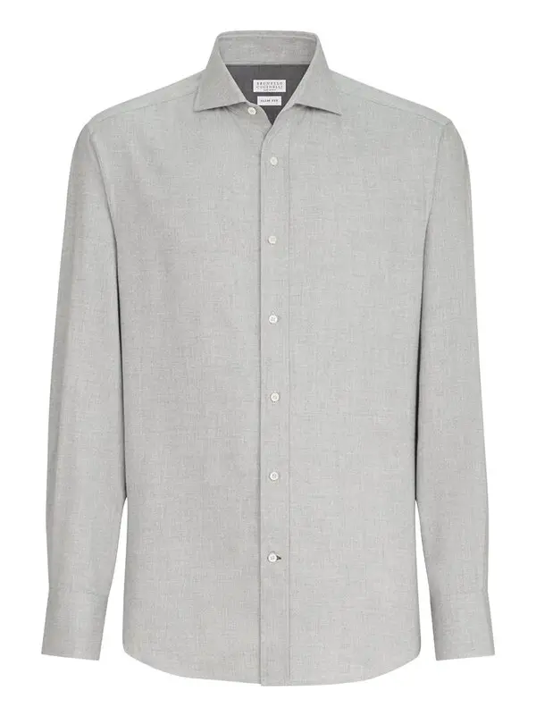 Brunello Cucinelli Cotton-blend Chevron Flannel Shirt - Grey