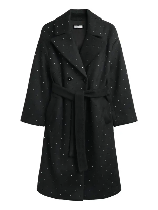 Monnalisa Crystal-embellished Belted Coat - Black