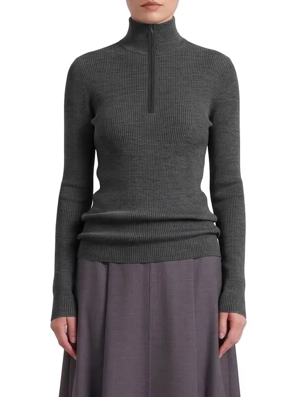 Brunello Cucinelli Ribbed Wool And Cashmere Turtleneck Sweater With Monili - Grey
