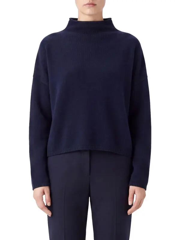 LISA YANG Pure Cashmere Funnel Neck Sweater With Dropped Shoulders - Blue