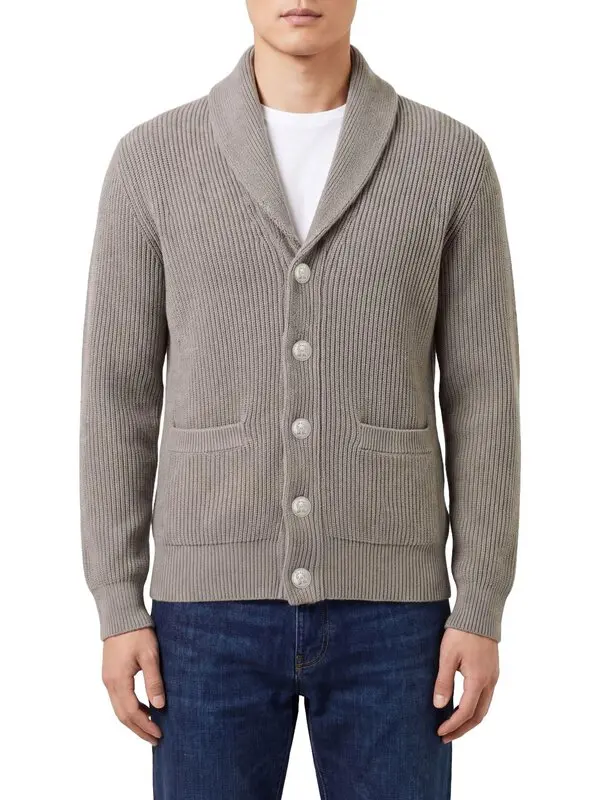 Brunello Cucinelli Cotton Cardigan With Shawl Collar And Buttons - Grey