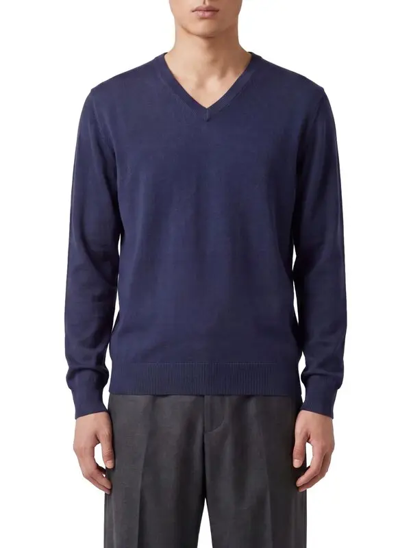 Brunello Cucinelli V-neck Wool And Cashmere-blend Sweater - Navy