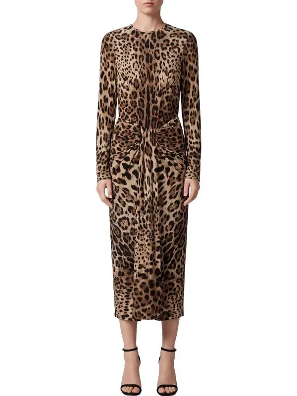 Dolce & Gabbana Animalier Print Viscose Midi Sheath Dress With Knotted Waist - Multicolor