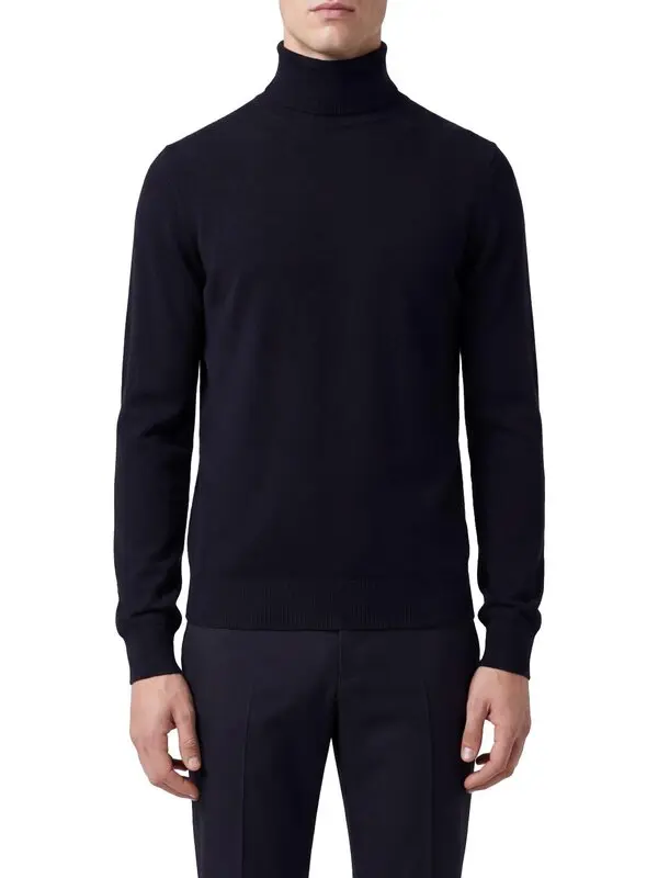 DRUMOHR Long-sleeved Fine Super 140's Virgin Wool Turtleneck - Blue