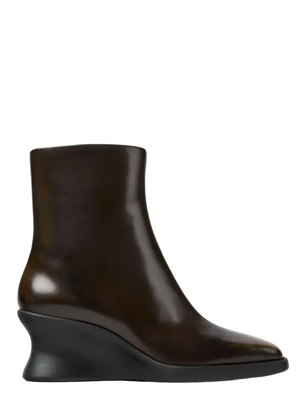 Camper Louise Smooth Leather Wedge Ankle Boots With Squared Toe - Brown