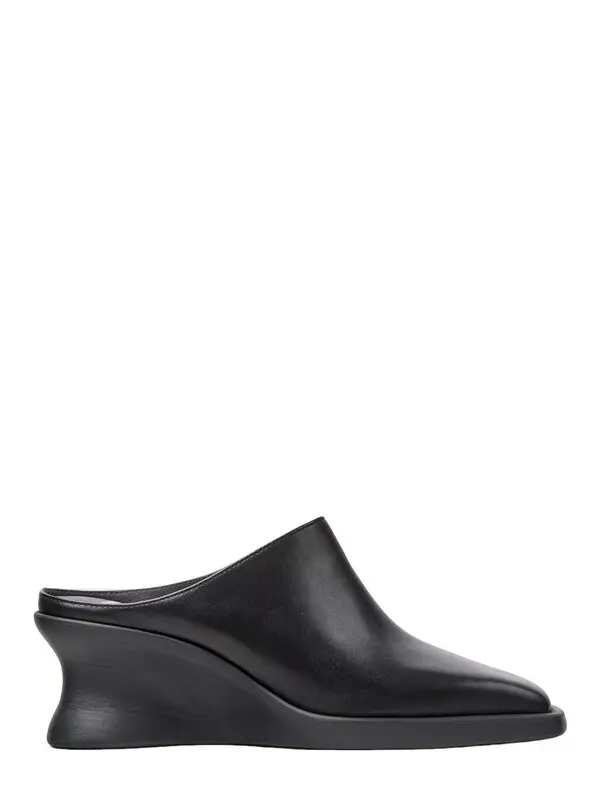 Camper Louise Calf Leather Wedge Mules With Square Toe - Black