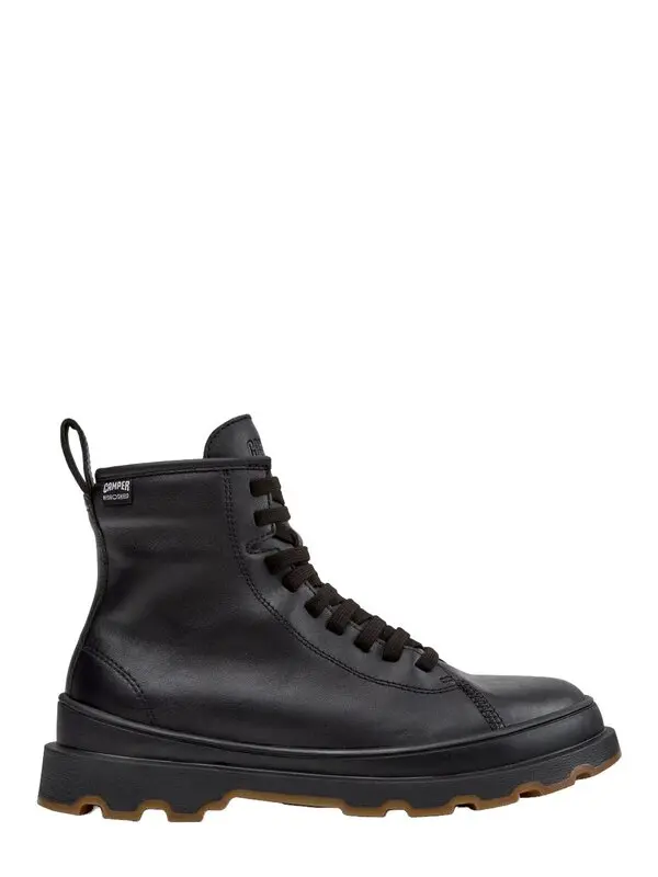 Camper Brutus+ Smooth Calfskin Combat Boots With Lug Sole - Black