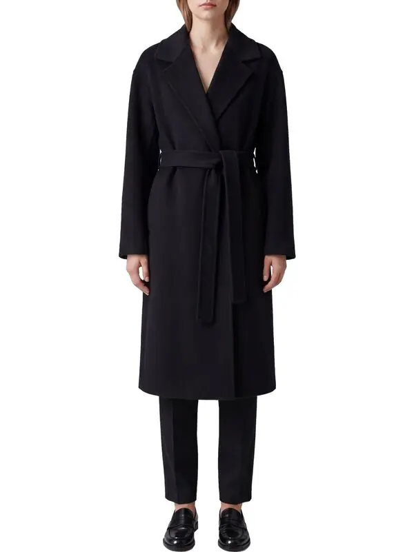 THE ROW Virgin Wool Knee-length Robe Coat With Belt - Black