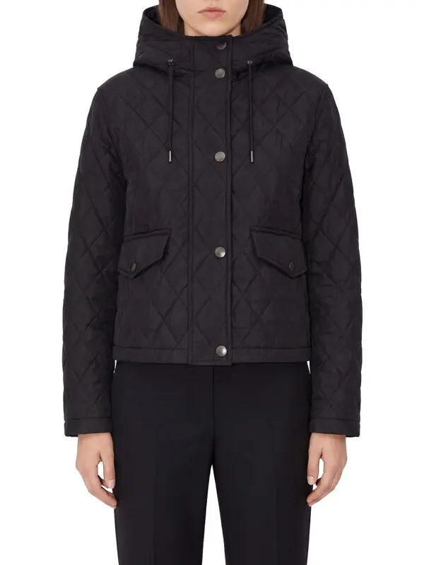Burberry Hooded Quilted Nylon Jacket With Check Interior - Black