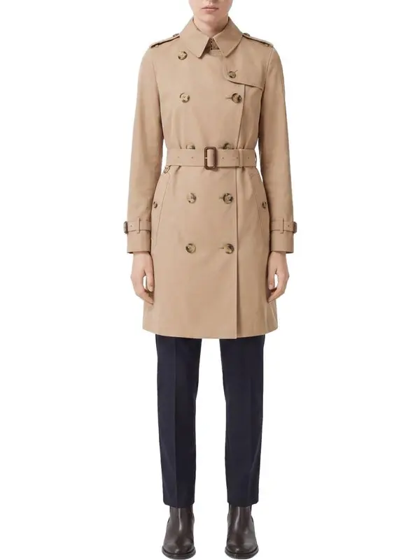 Burberry Knee-length Double-breasted Cotton Trench Coat With Belt And Epaulettes - Honey