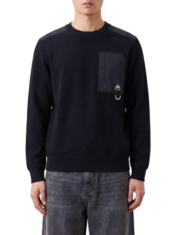 Moose Knuckles Crewneck Cotton-blend Sweatshirt With Zip Pocket - Black