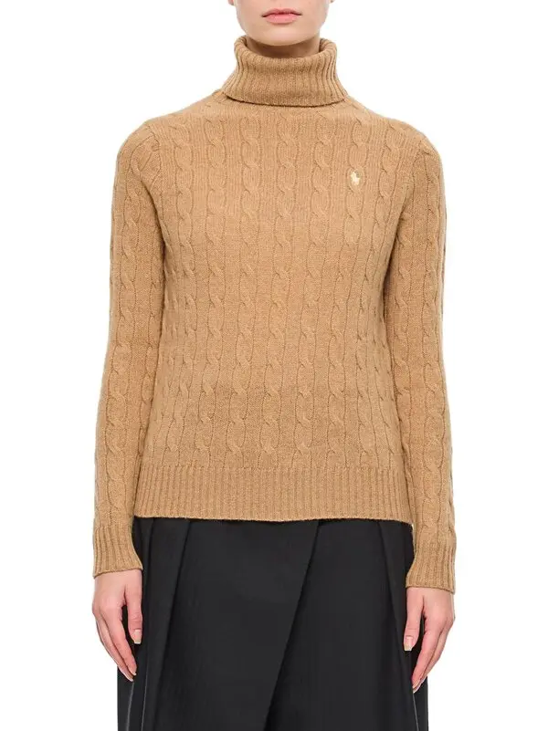 Polo Ralph Lauren Slim Fit Wool And Cashmere Turtleneck Sweater With Embroidered Pony Logo - Camel