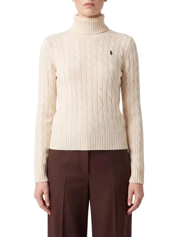 Polo Ralph Lauren Slim Fit Wool And Cashmere Turtleneck Sweater With Embroidered Pony Logo - White