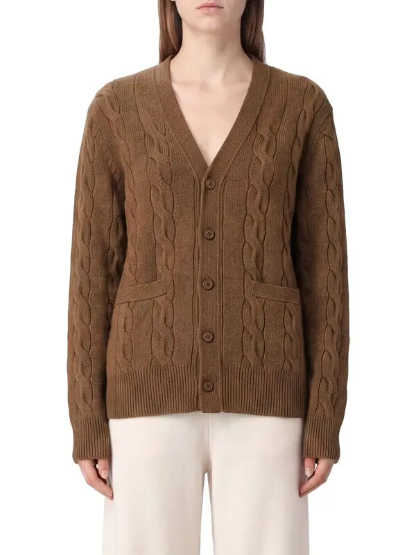 AMI Paris V-neck Merino Wool Cardigan With Patch Pockets - Camel