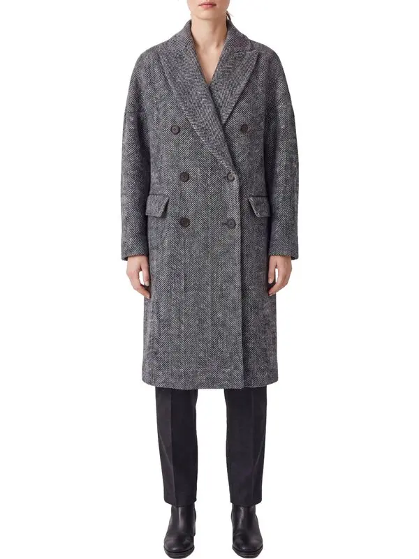 Brunello Cucinelli Relaxed Fit Double-breasted Wool Blend Coat With Lapels - Grey