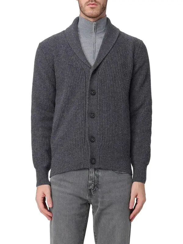 BROOKSFIELD Shawl Collar Ribbed Wool Cardigan With Buttons - Grey