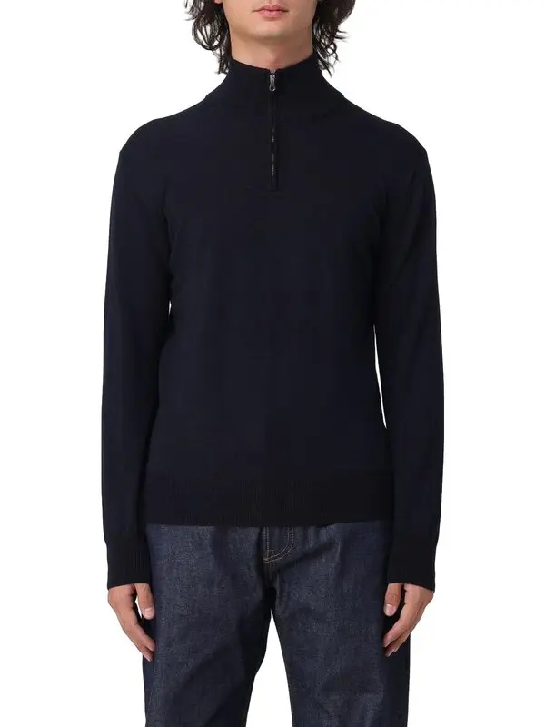 BROOKSFIELD Half-zip Wool Turtleneck Sweater With High Neck - Navy