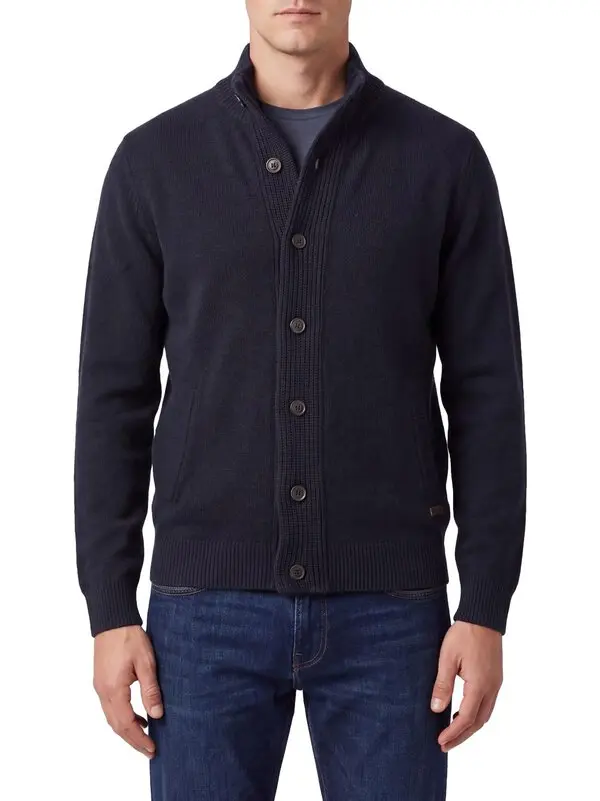 Barbour Pure Wool High Neck Button-up Cardigan - Blue