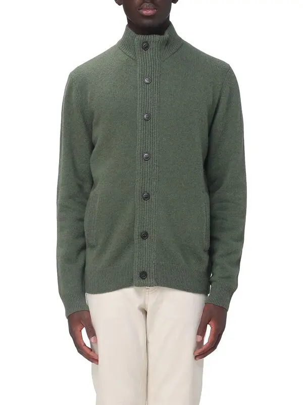 Barbour Pure Wool High Neck Button-up Cardigan - Olive