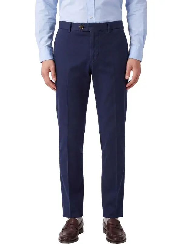 Brunello Cucinelli Slim Fit Cotton Tailored Trousers - Navy
