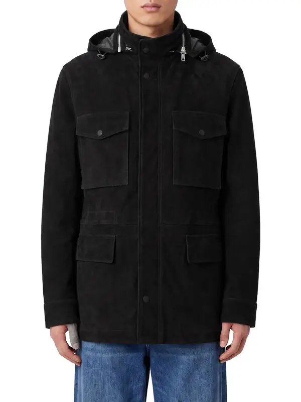 TOM FORD Suede Lambskin Leather Sahariana Jacket With Hood - Black