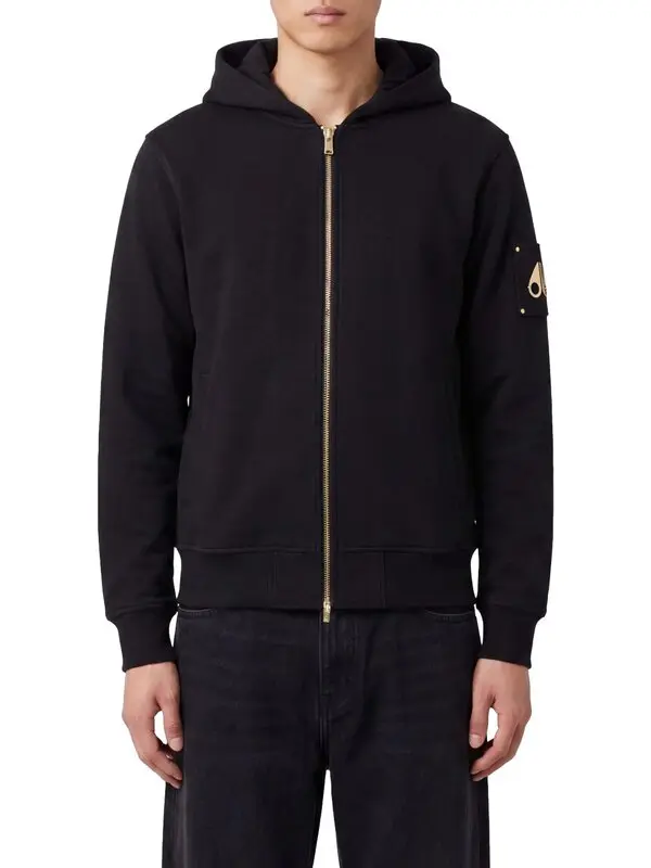 Moose Knuckles Zipped Cotton Hoodie With Metallic Logo - Black