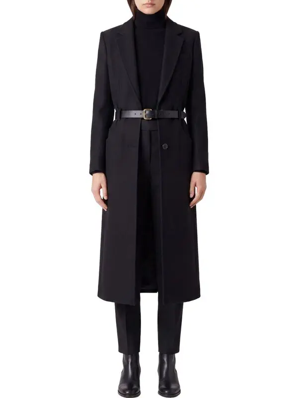 Dsquared2 Single-breasted Long Wool-blend Coat With Adjustable Belt - Black