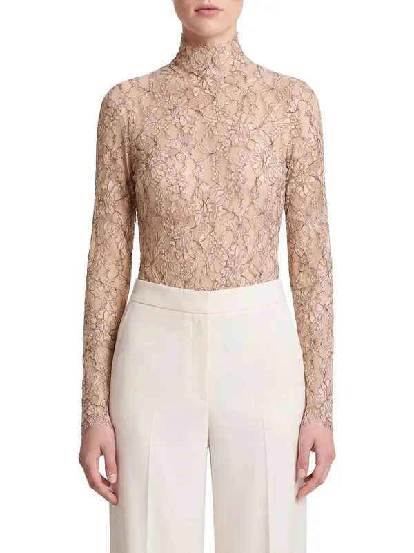 Valentino Garavani Long-sleeved Lace Mock Neck Top - Black