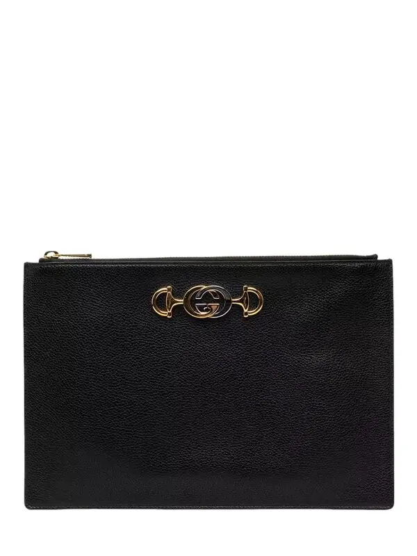 Gucci 2000-2015 Grained Calfskin Zumi Zip Pouch Clutch Bag - Black