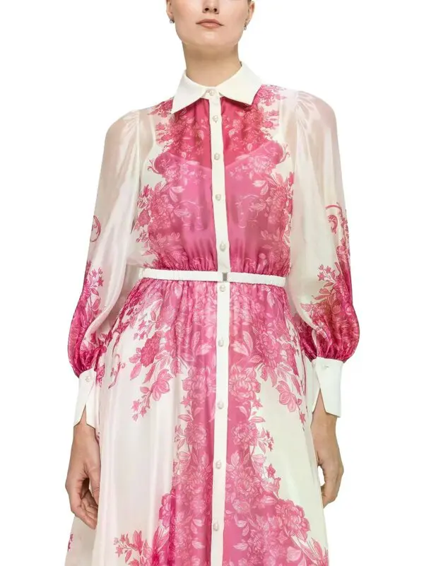 NISSA Printed Organza Midi Dress - White
