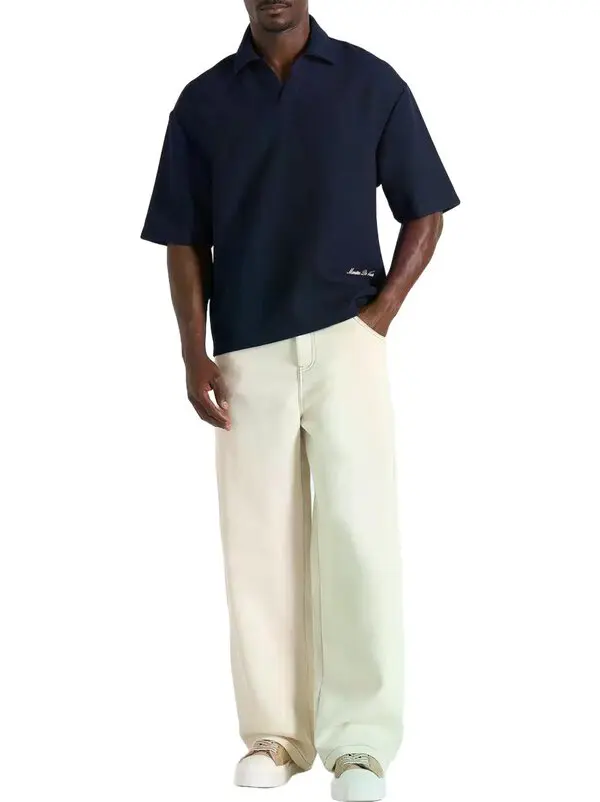 Manière De Voir Joss In Navy Boxy Signature Polo Shirt - Blue