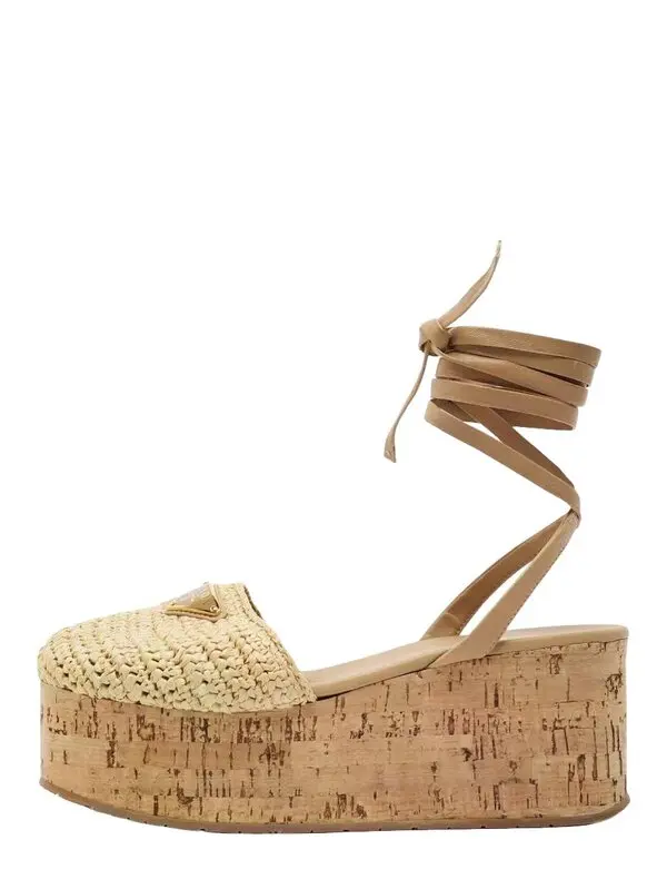 Prada Logo-plaque Wedge Sandals - Neutrals