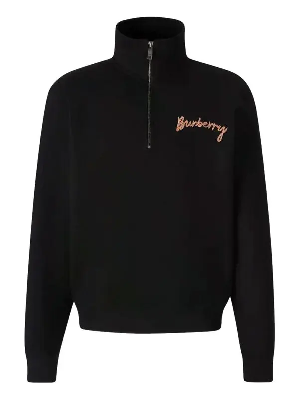 Burberry Logo-embroidered Half-zip Sweater - Black
