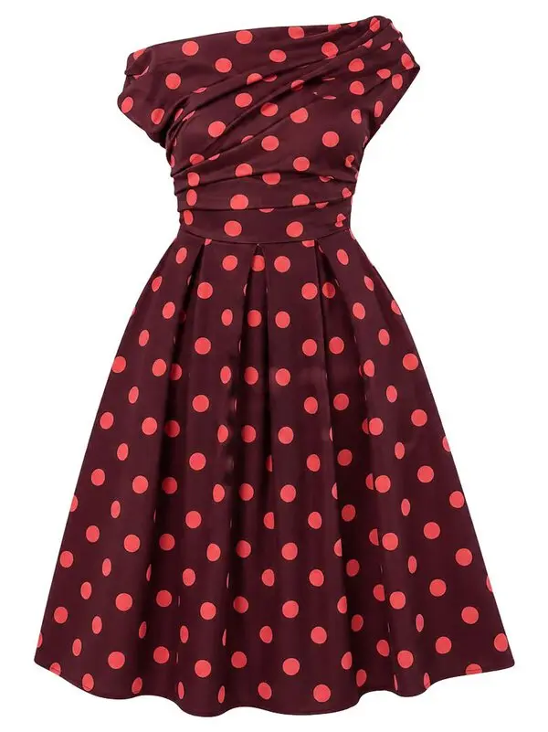 GIRL IN MIND Betty Asymmetric Neckline Skater Midi Polka - Pink