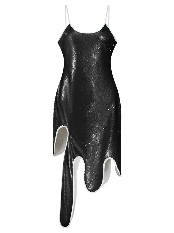 ÚCHÈ Sequin Wavy Midi Dress - Black