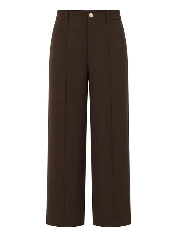 YUMI Wide Leg Stretch Trousers - Brown