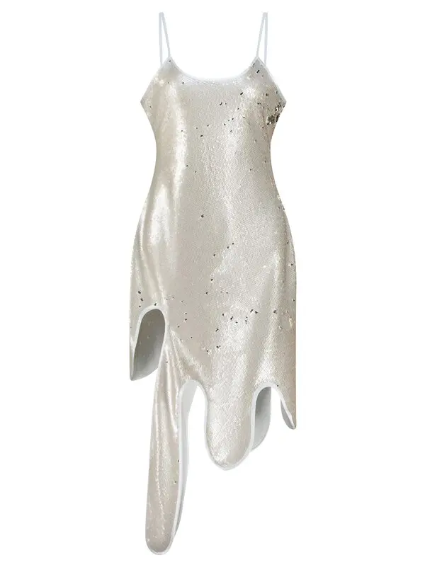 ÚCHÈ Sequin Wavy Midi Dress - Silver