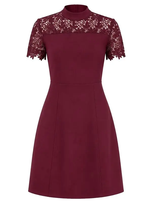GIRL IN MIND Dolcie Lace Detail Mini Dress Berry - Red