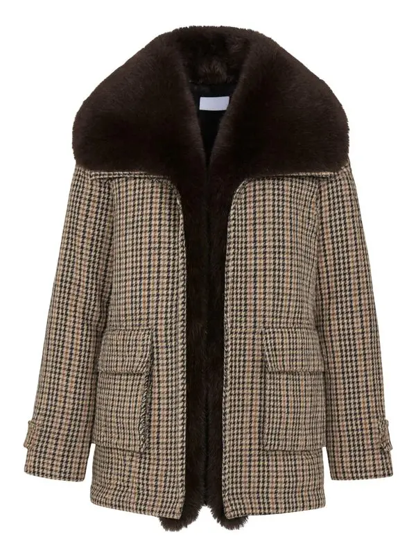 HORTONS ENGLAND Ashford Tweed Faux Fur Jacket - Brown