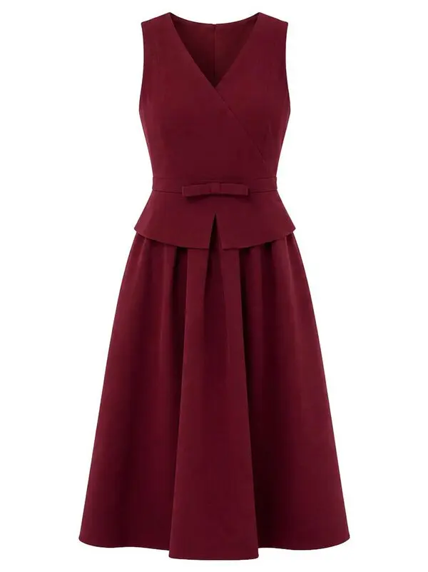 GIRL IN MIND Pearl Bow Detail Midi Dress Berry - Red
