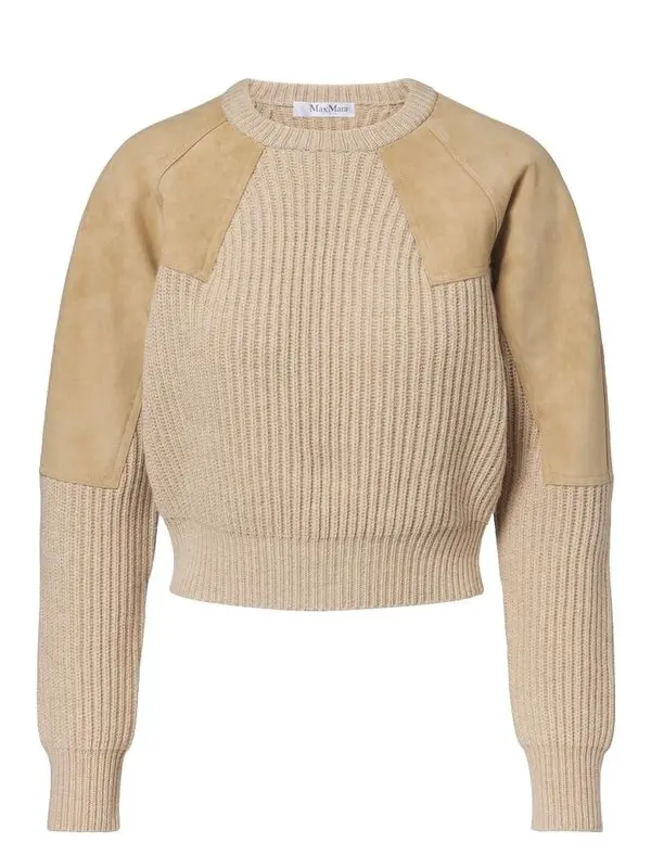 Max Mara Suede-paneled Wool And Cashmere Sweater - Beige