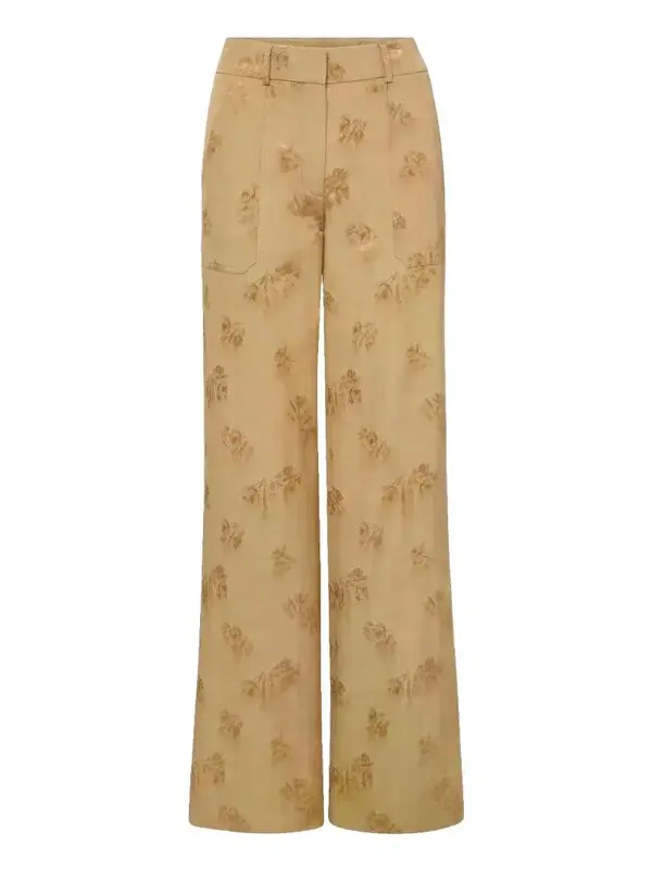 Veronica Beard Cole Floral-jacquard Wide-leg Trousers - Neutrals