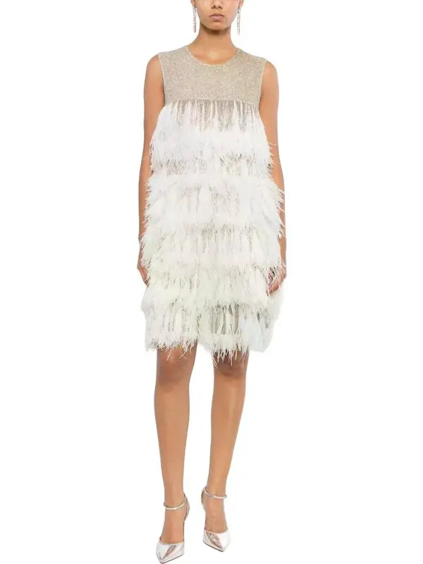 Naeem Khan Feather-trim Dress - Neutrals