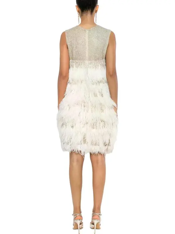 Naeem Khan Feather-trim Dress - Neutrals
