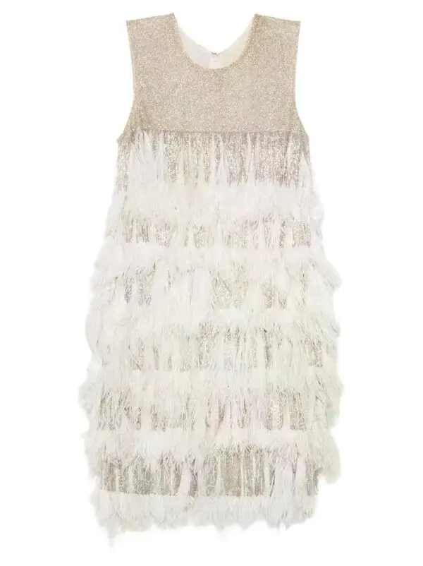 Naeem Khan Feather-trim Dress - Neutrals