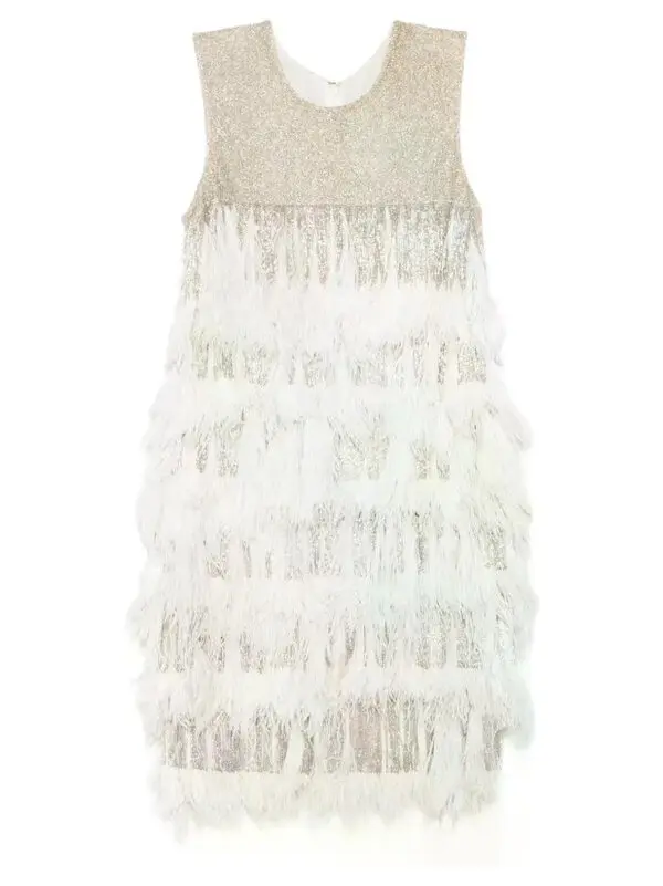 Naeem Khan Feather-trim Dress - Neutrals