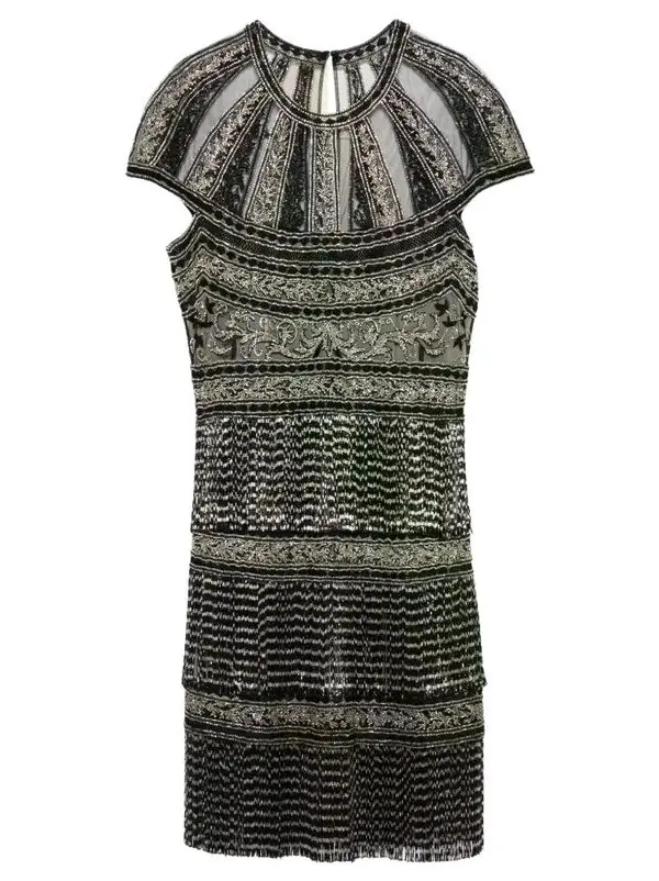 Naeem Khan Art Deco Fringe Dress - Black