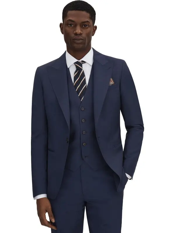 REISS Wool Single Breasted Regular Fit Blazer - Navy
